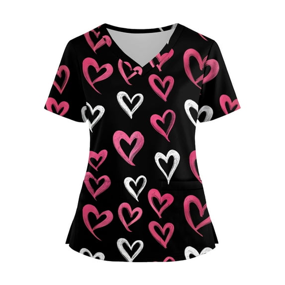 Garbnen Valentine Day Scrub Tops for Women Plus Size Heart Pattern V ...
