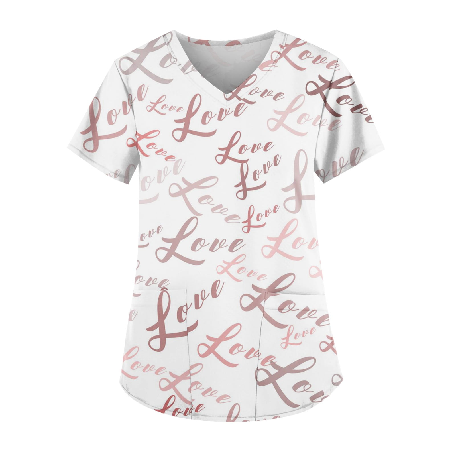 Garbnen Valentine Day Scrubs Plus Size Love Print Short Sleeve V Neck ...