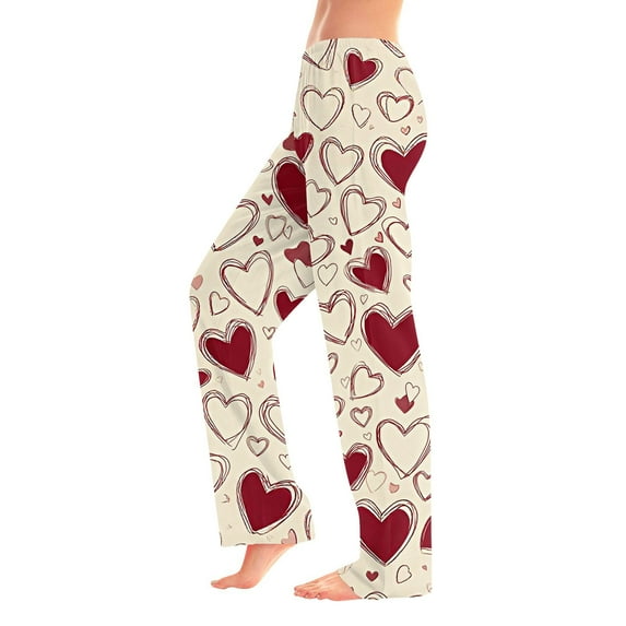 Garbnen Valentine Pajama Bottoms Women Red Heart Print Straight Leg ...