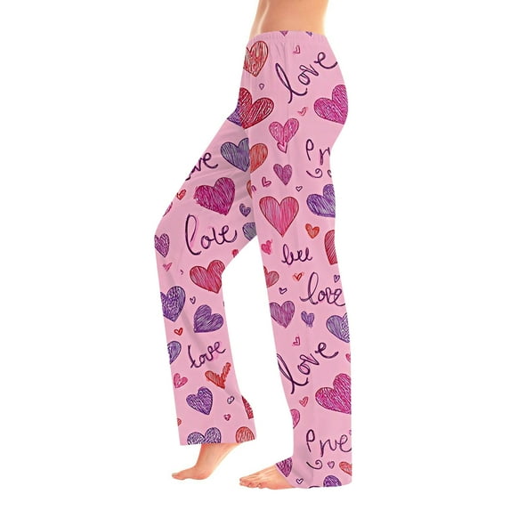 Garbnen Valentine Pj Pants Red Love Heart Graphic Straight Leg Sleep ...