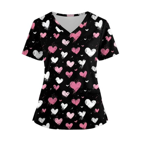 Garbnen Valentine Scrubs Tops for Women Plus Size Love Print V Neck ...