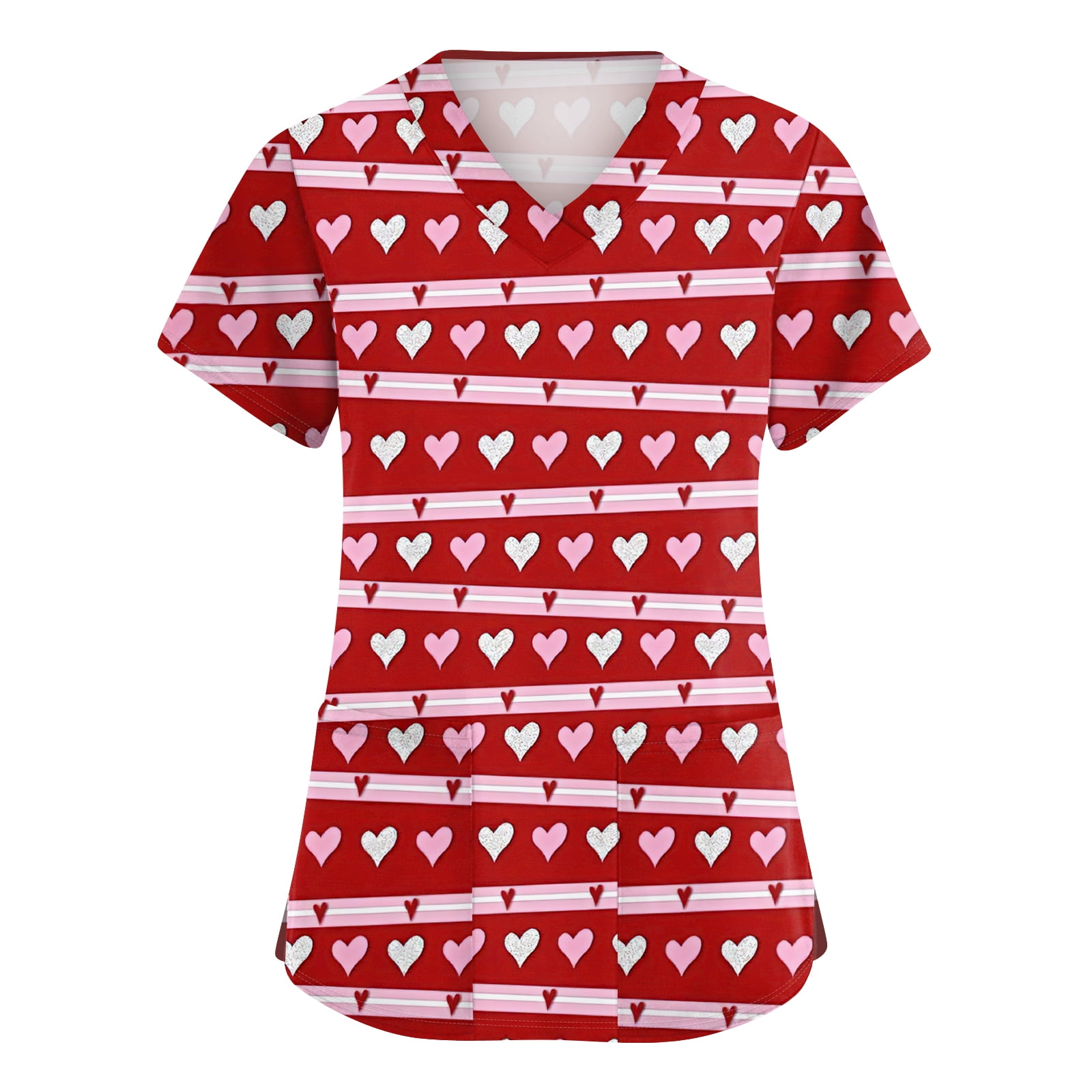 Garbnen Valentine Scrubs for Women Plus Size Striped Heart Pattern ...