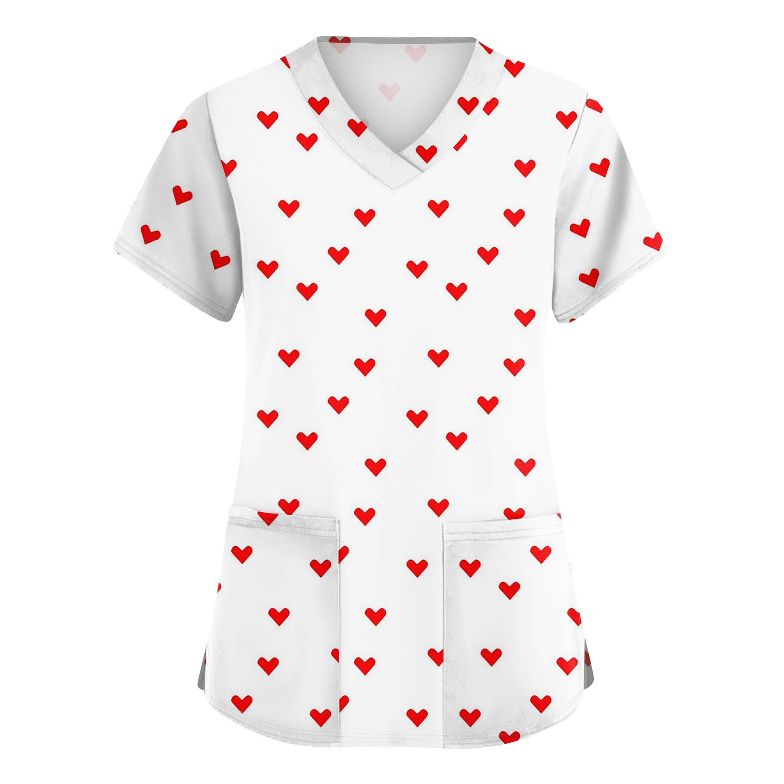 Garbnen Valentines Day Scrubs Short Sleeve V Neck Love Heart Graphic ...