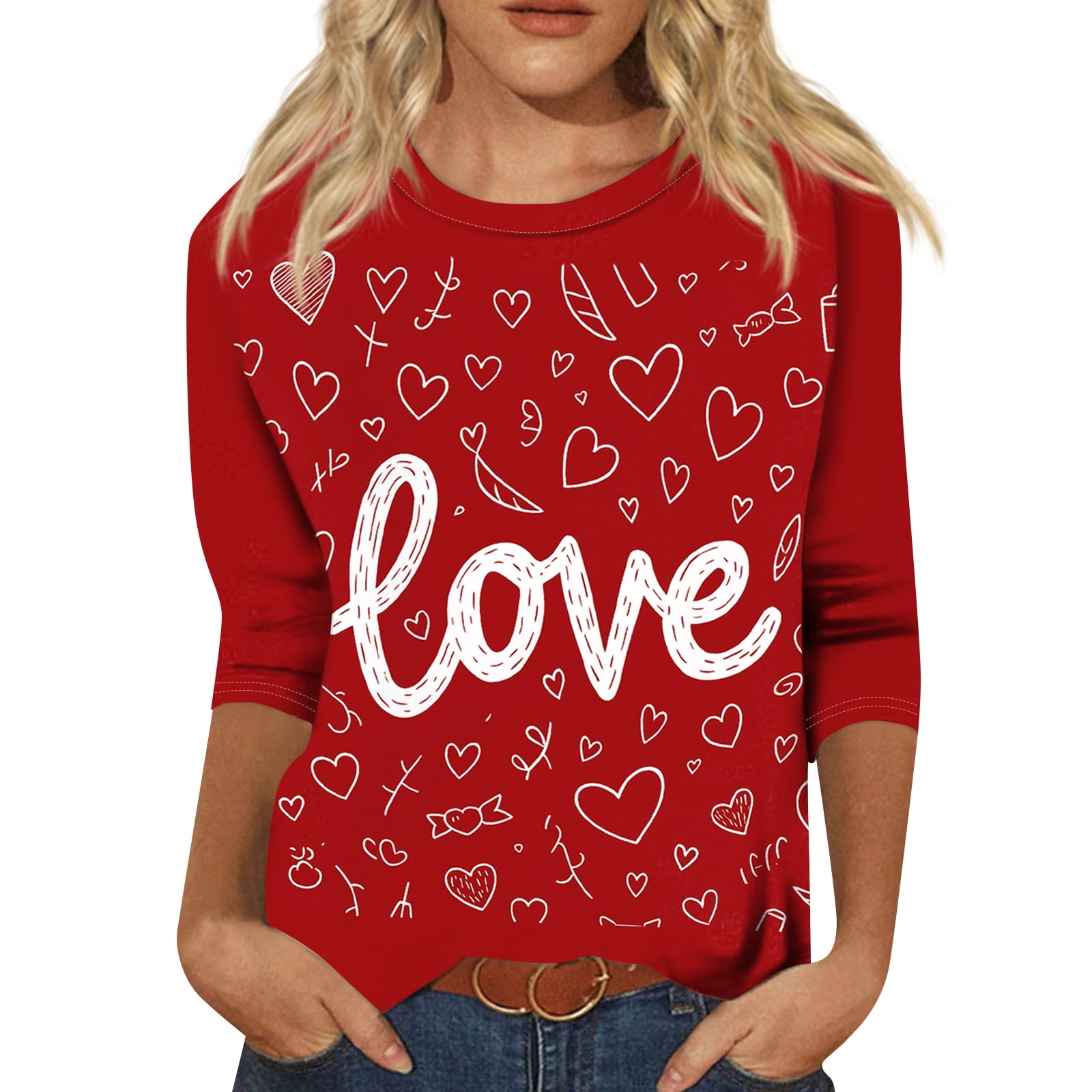 Garbnen Valentines Day Tops for Women 3/4 Sleeve T Shirts for Women ...