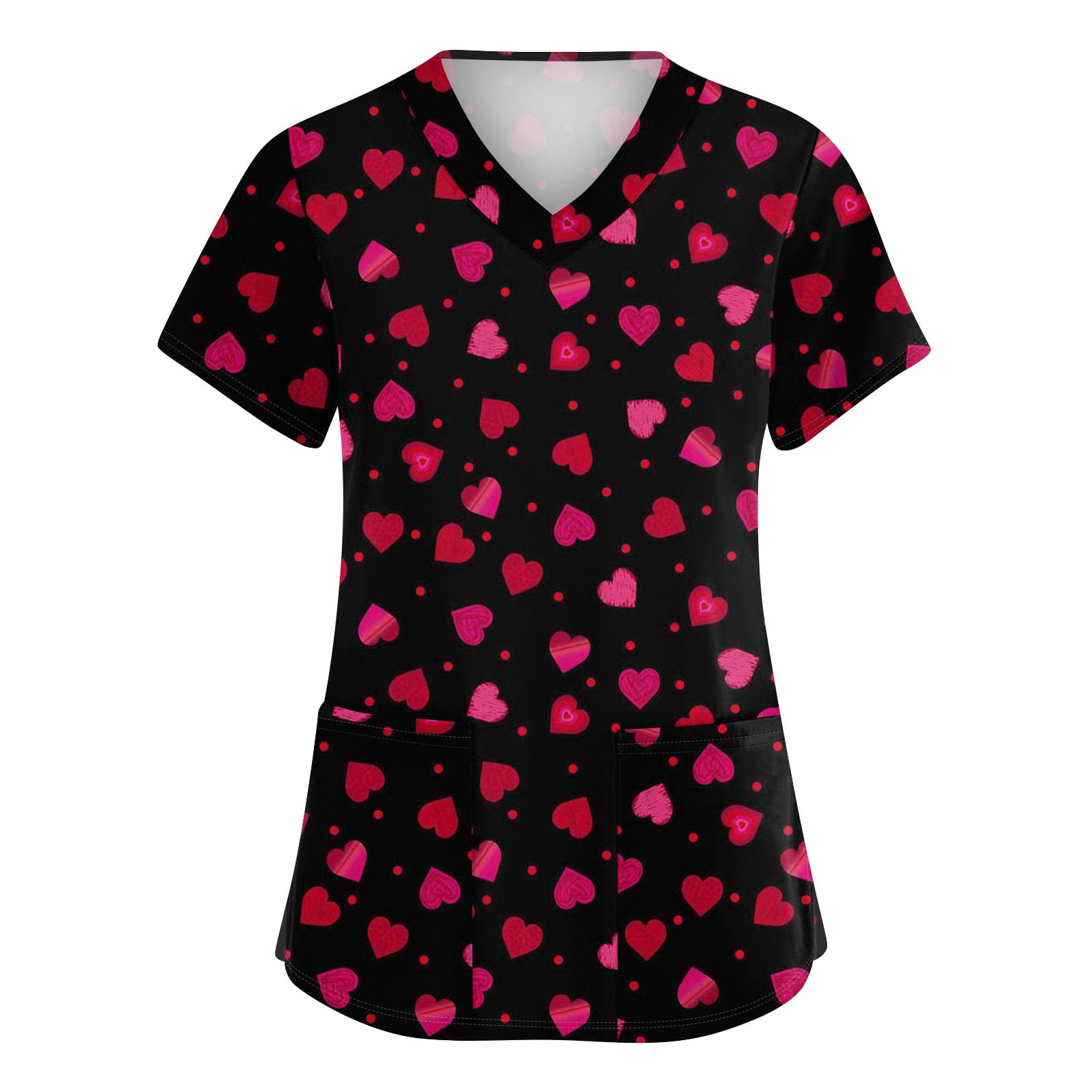 Garbnen Valentines Scrub Tops Women Short Sleeve V Neck Cute Heart ...