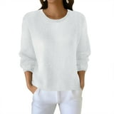 Garbnen White Women Crew Neck Sweater Trendy Fitted Womens Ribbed Long ...