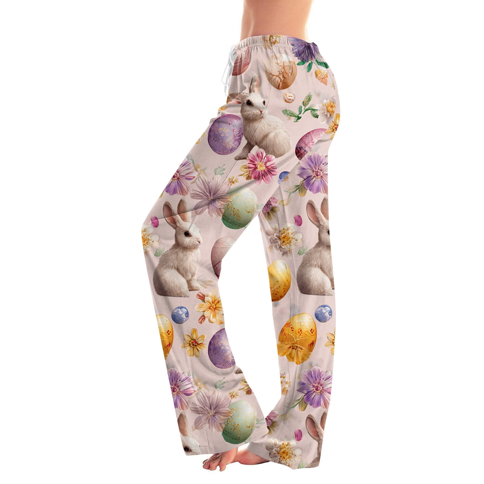 Garbnen Women Pj Pants Easter Egg Rabbit Hunt Print Womans Lounge Pants ...