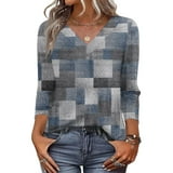Garbnen Womens 3/4 Sleeve Tops Ribbed Knit Plaid Color Block Women's V ...