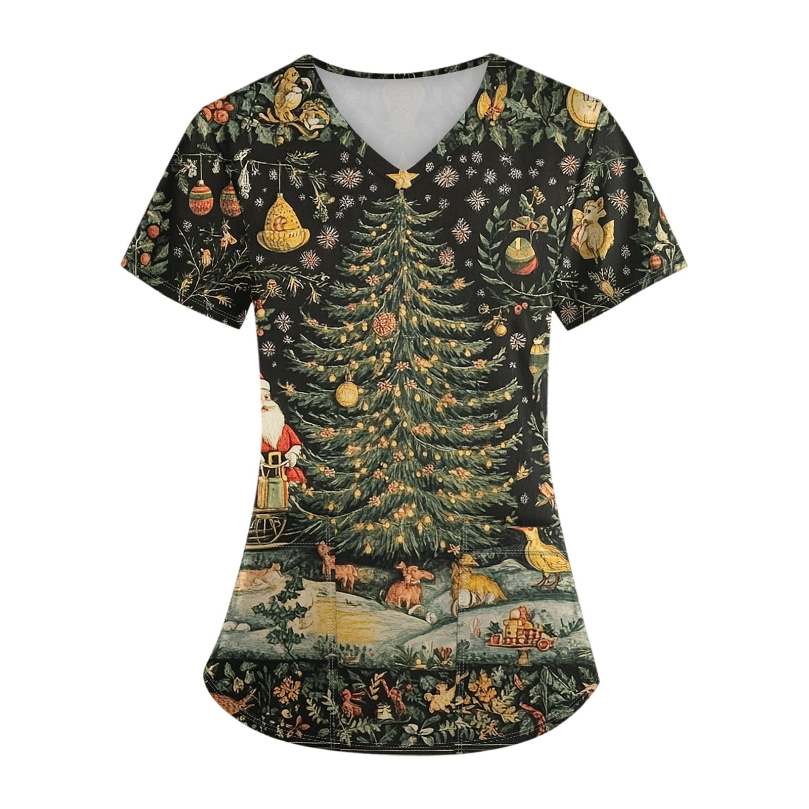 Garbnen Womens Christmas Scrub Tops Funny Xmas Printed V Neck Short ...