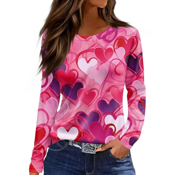 Garbnen Womens Valentines Day Tops Love Print Crew Neck Long Sleeve ...