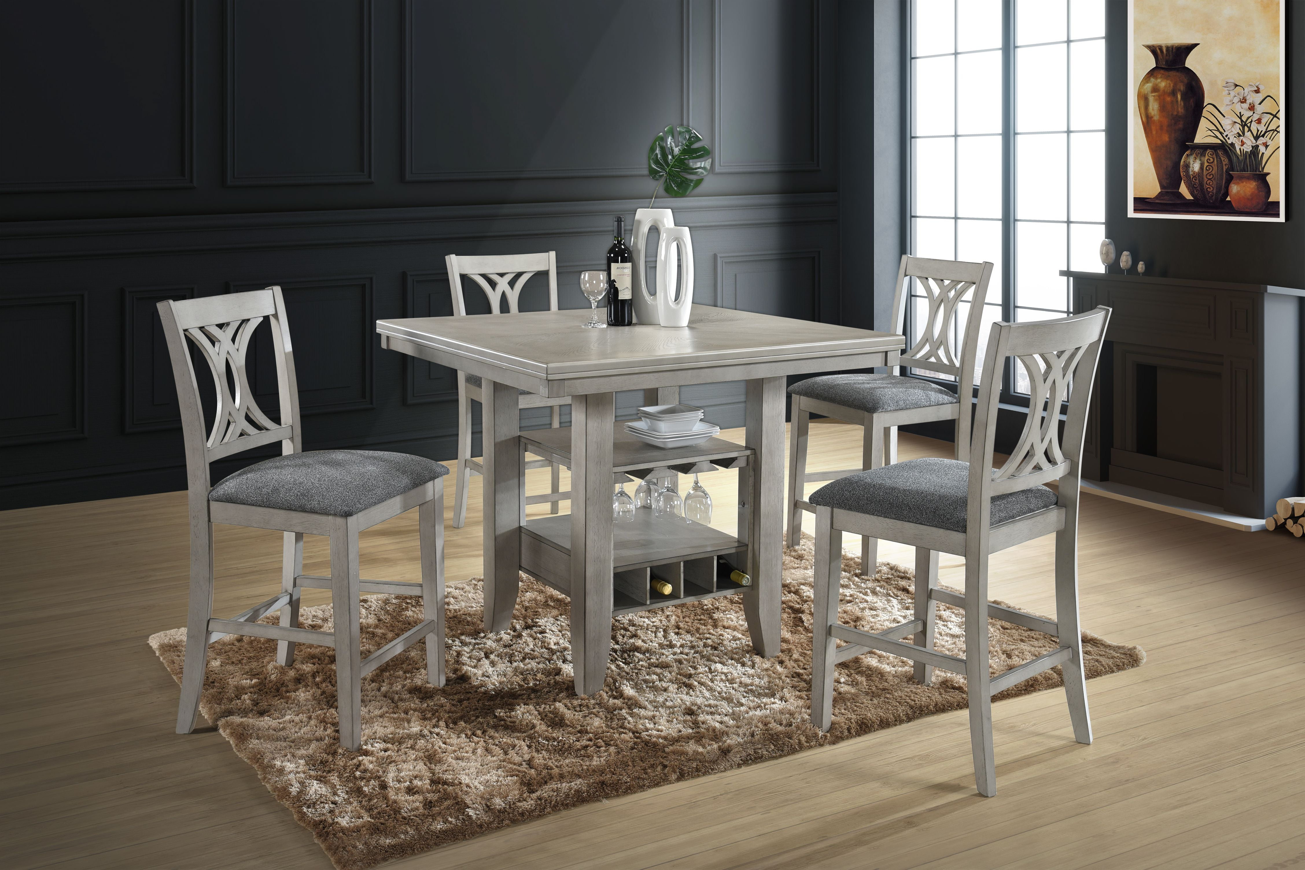 Garcia 5 Piece Counter Height Storage Dining Set, Wash White Wood ...