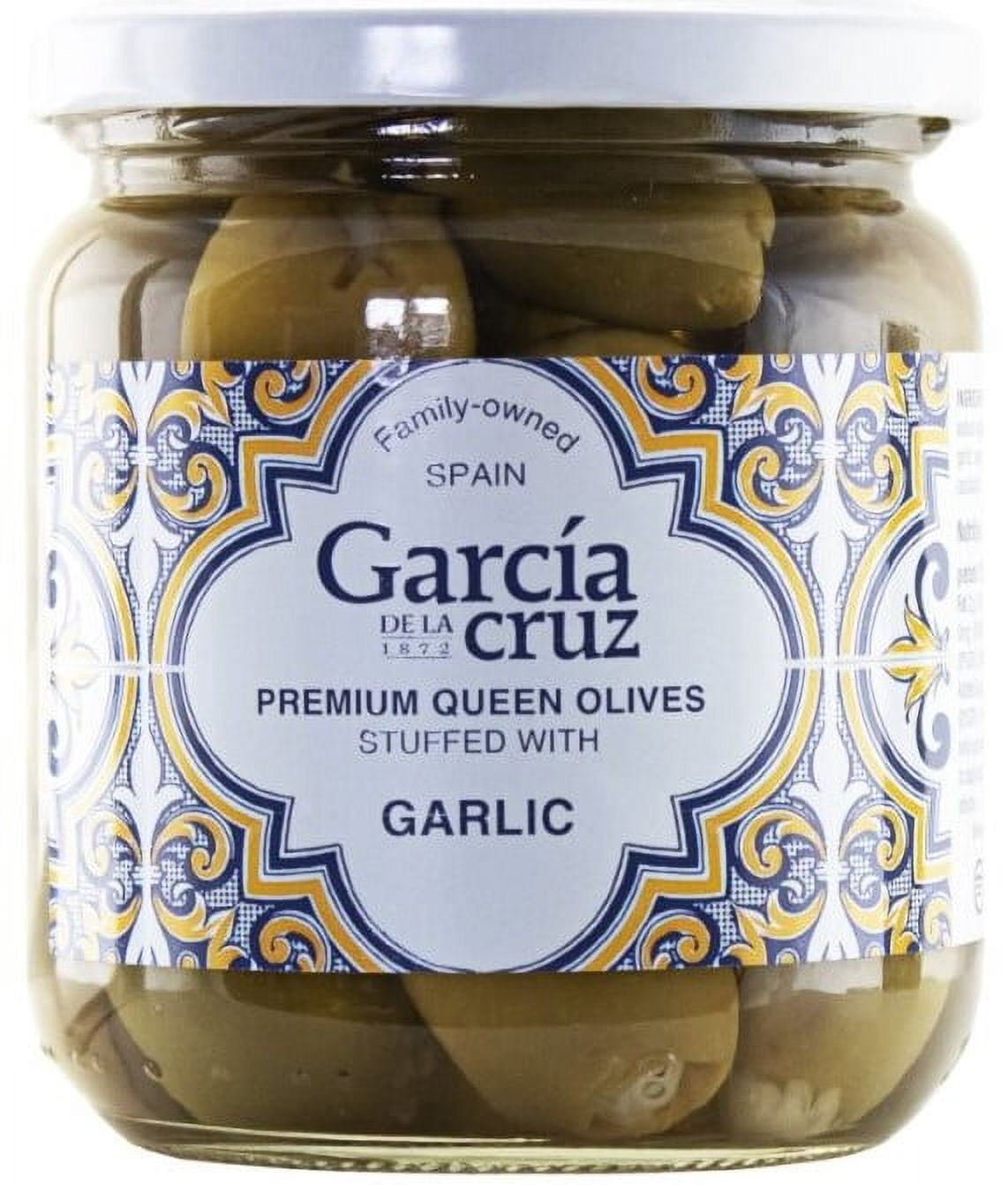 Garcia De La Cruz Queen Olives with Garlic, 14 oz, Gluten-Free ...