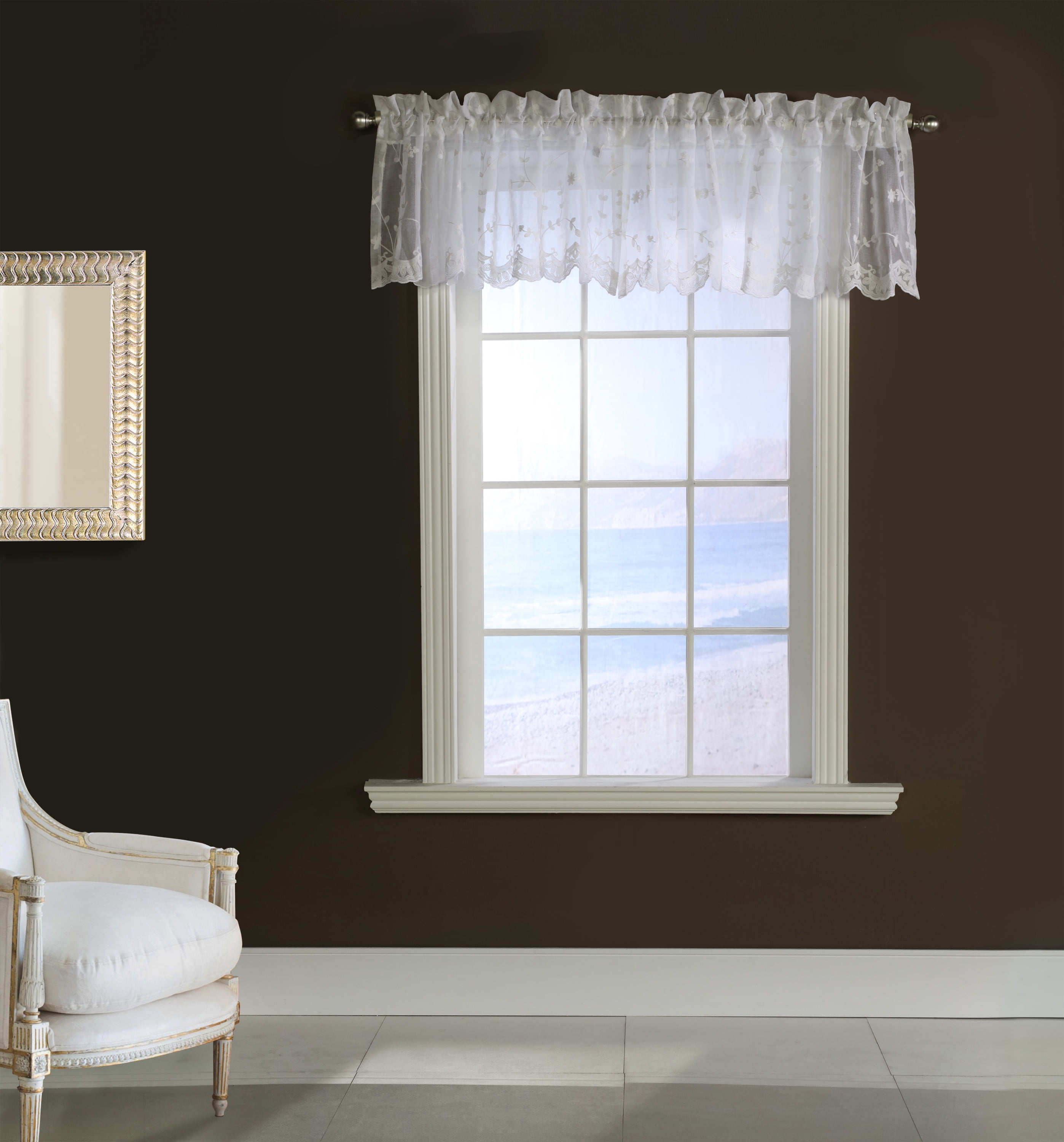 Living Sheer Valance - Embroidered Floral Design - 52 Width - Walmart.com