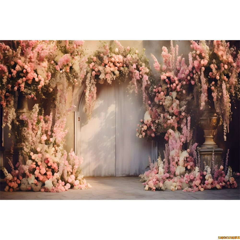 Gard Floral Photography Backdrop Arched Wood Door Dried Flowers Grasses ...