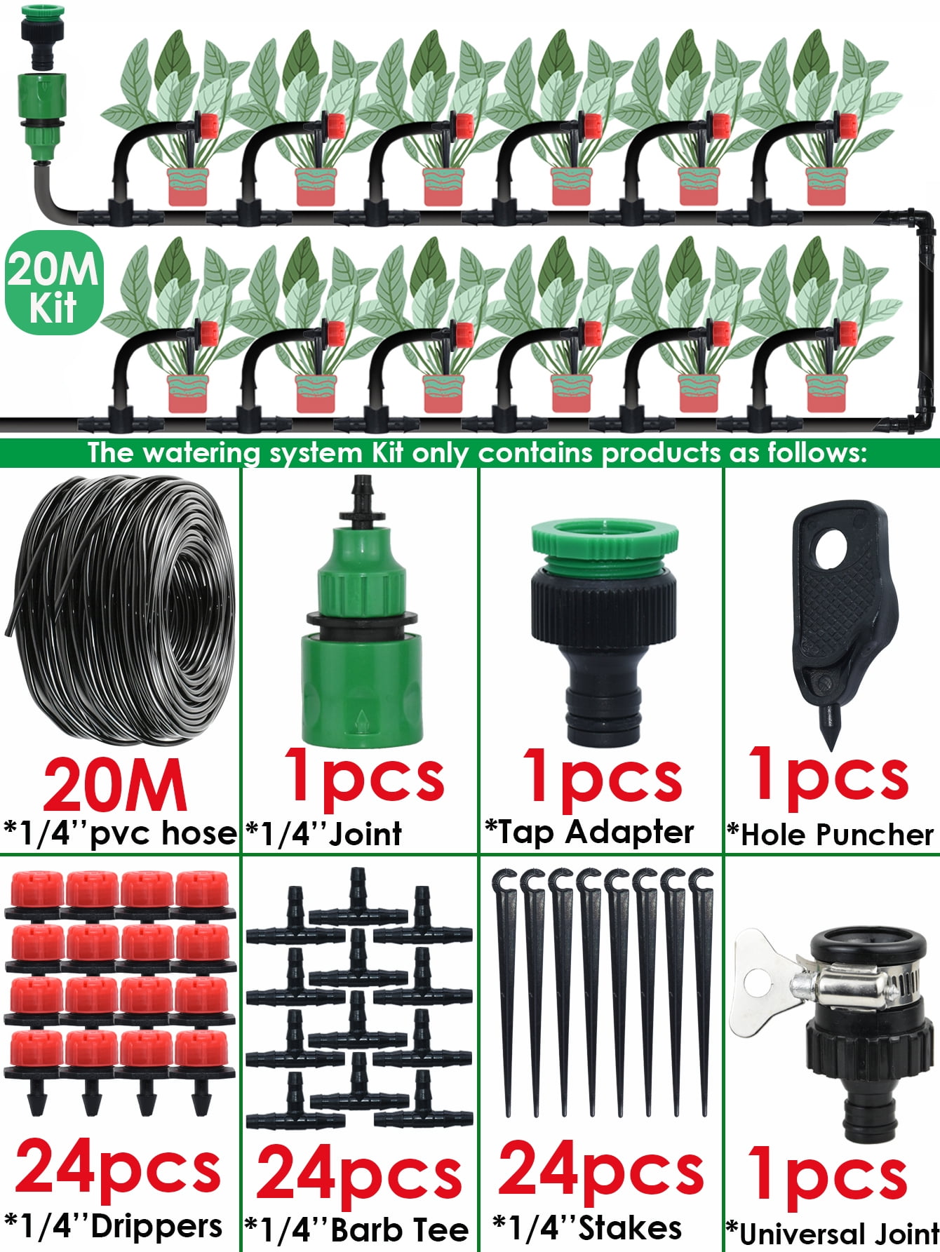 Garden 15-25M 1/4 Automatic Watering Hose DIY Drip Irrigation System ...