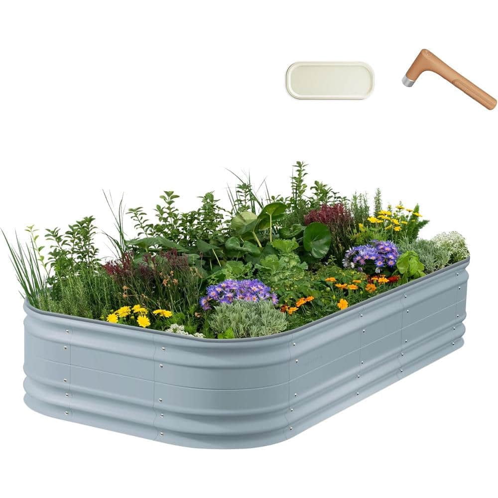 Garden 17 in. Tall, 8 ft. x 2 ft. 10-In-1 Sky Blue Novel Metal Raised ...
