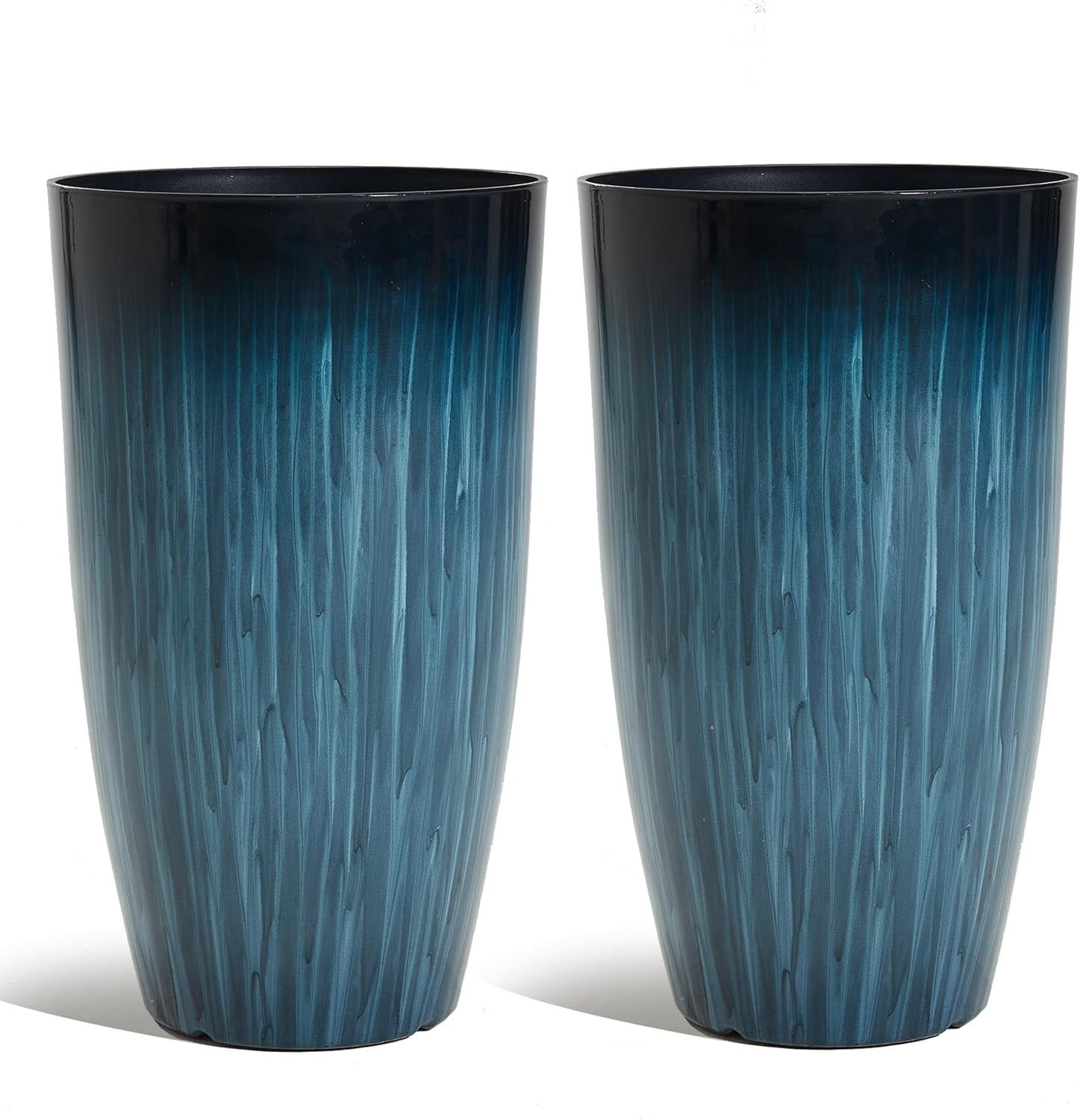 Garden 20" H. Large Plastic Planters - Set of 2 Gradient Blue Glossy ...