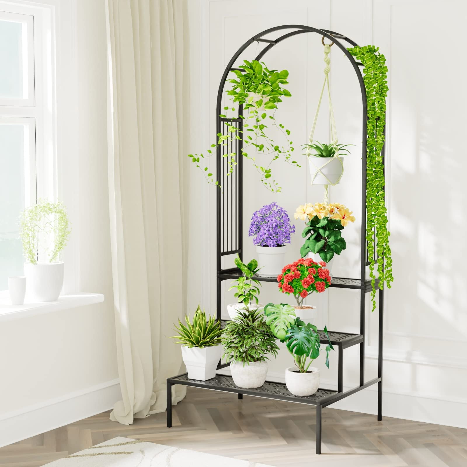 Garden 4 you 3 Tier Metal Plant Stand Garden Arch Arbor Trellis for ...