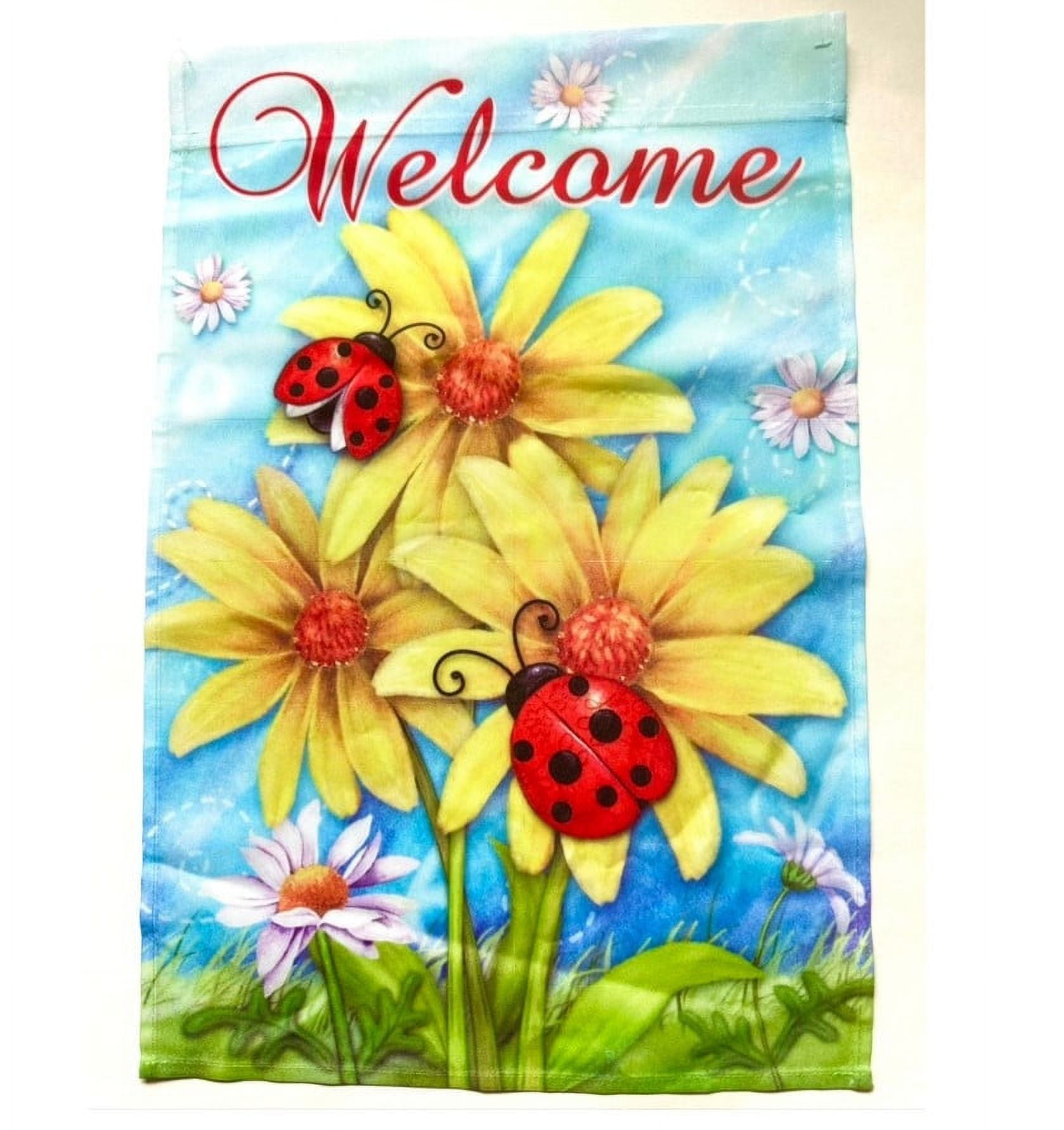 Garden Accents Sunflower and Ladybug Banner Flag: Welcome 12"x18 ...