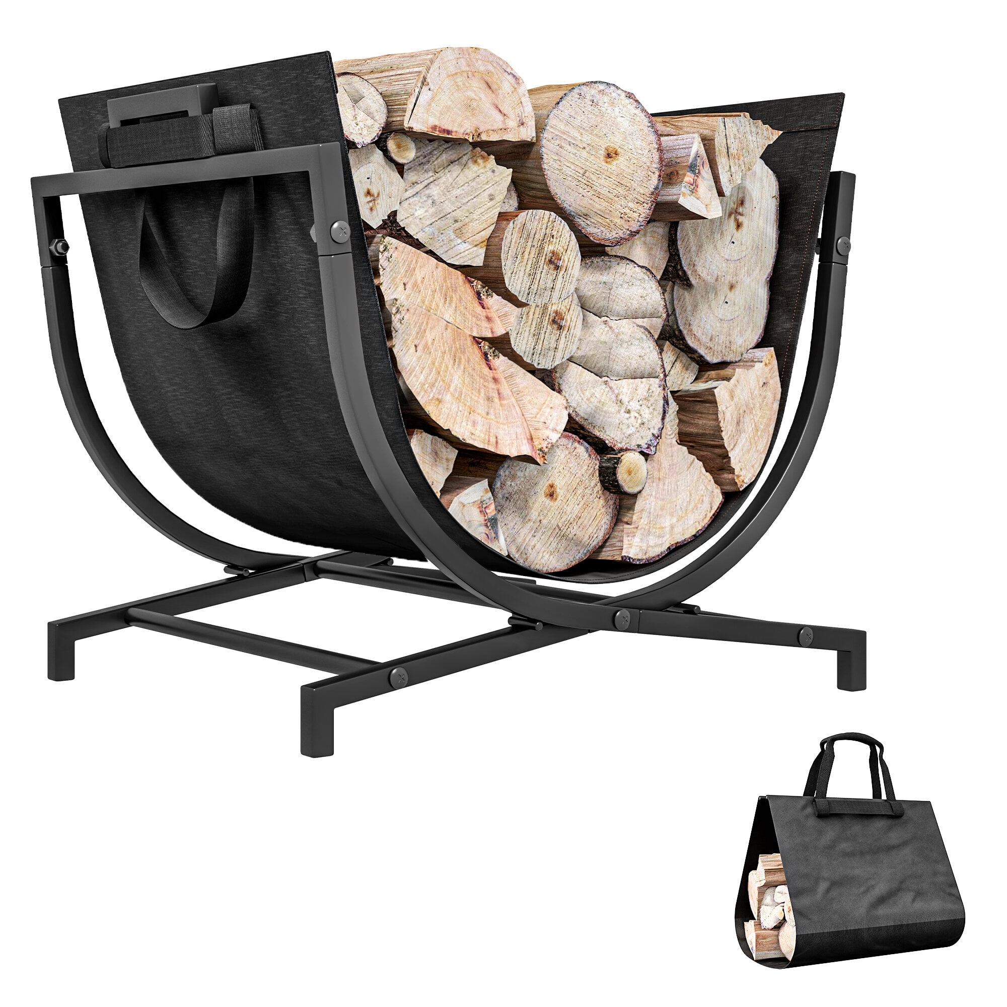 Garden Accessories Outsunny Folding Firewood Rack with Canvas Carrier ...