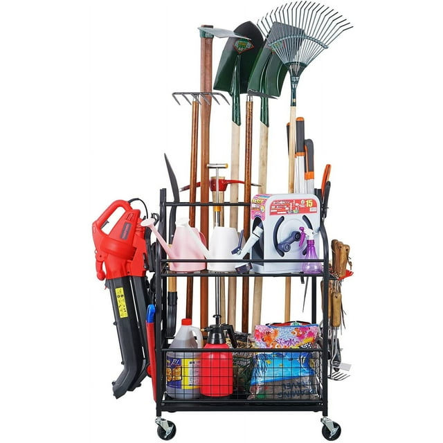Garden Alloy Steel Tool Organizer for Garage-Yard Racks with Wheels ...