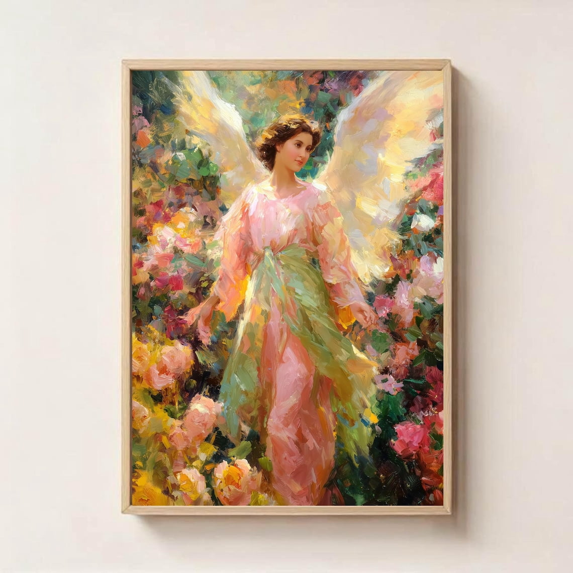 Garden Angel Wall Art Spring Angel Print with Flowers, Unframed Canvas ...