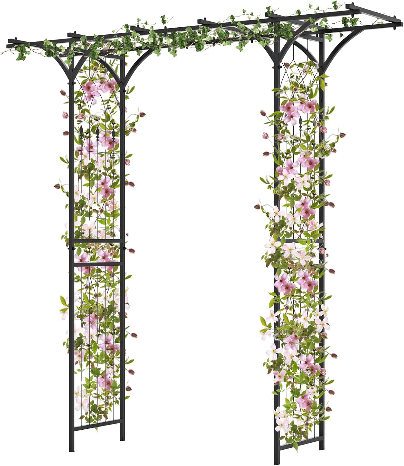 Garden Arbor, 6.8 FT Decorative Archway Trellis with Extended Roof for ...