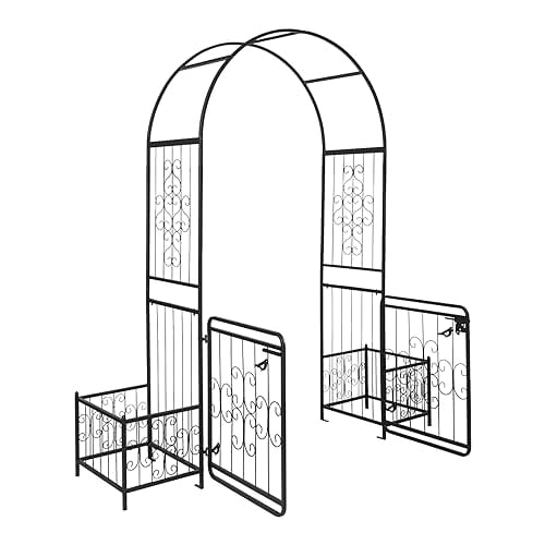 Garden Arbor Metal Garden Arch with Gate and Plant Box Wedding Arch ...