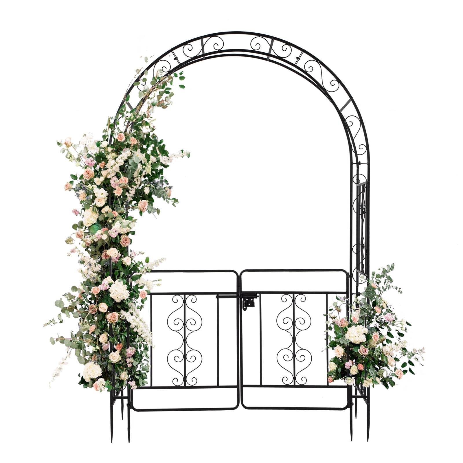 Garden Arbor with Gate, 7FT Garden Arch for Climbing Plants Outdoor ...
