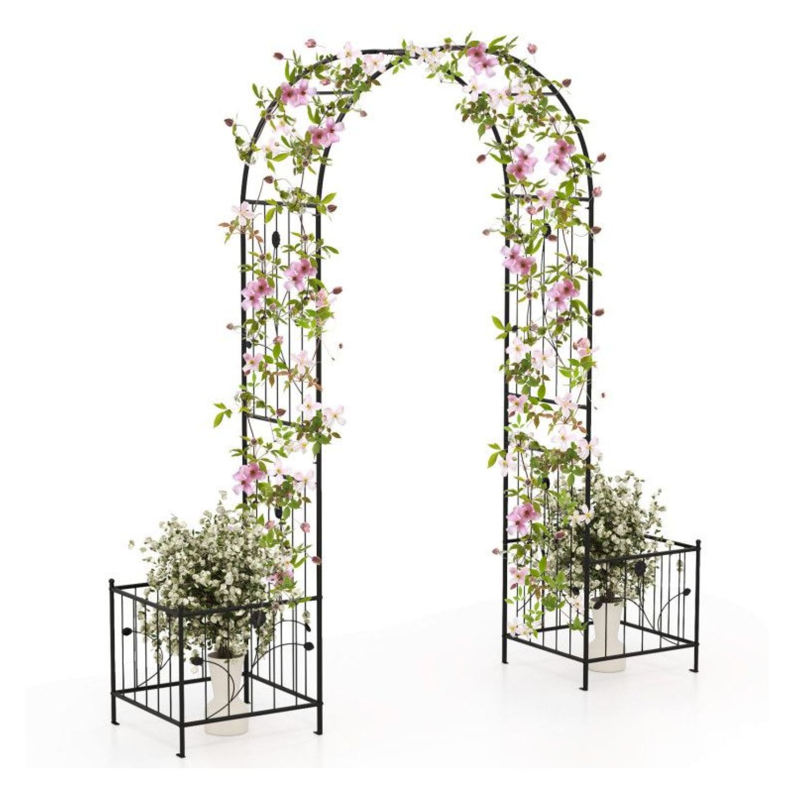 Garden Arbor with Planters - 80" Metal Arch Trellis for Climbing Plants ...
