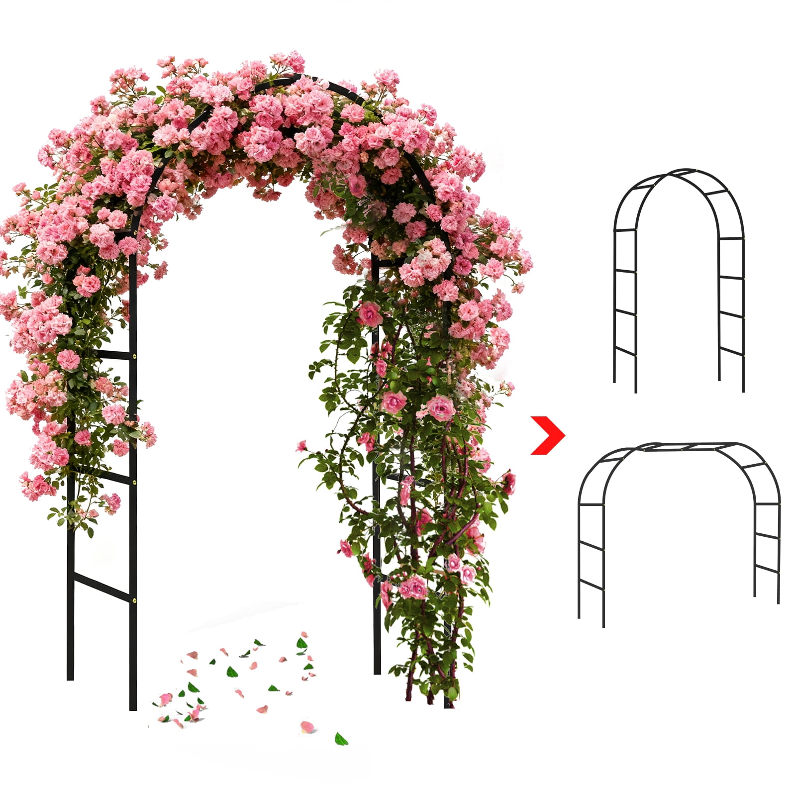 ROMUCHE Garden Arch 7.87×4.59×1.25FT Metal Garden Trellis for Climbing ...