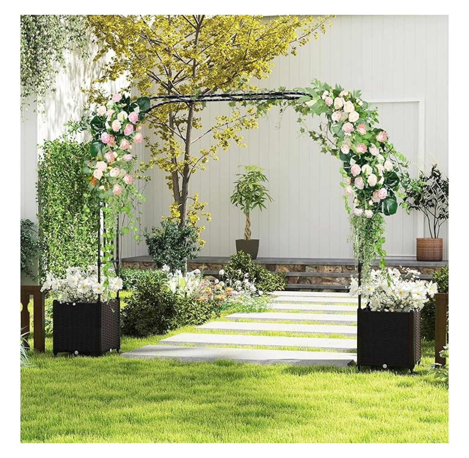 Garden Arch Arbor, 6.6ft Outdoor Arch Trellis with 2 Planter Boxes ...