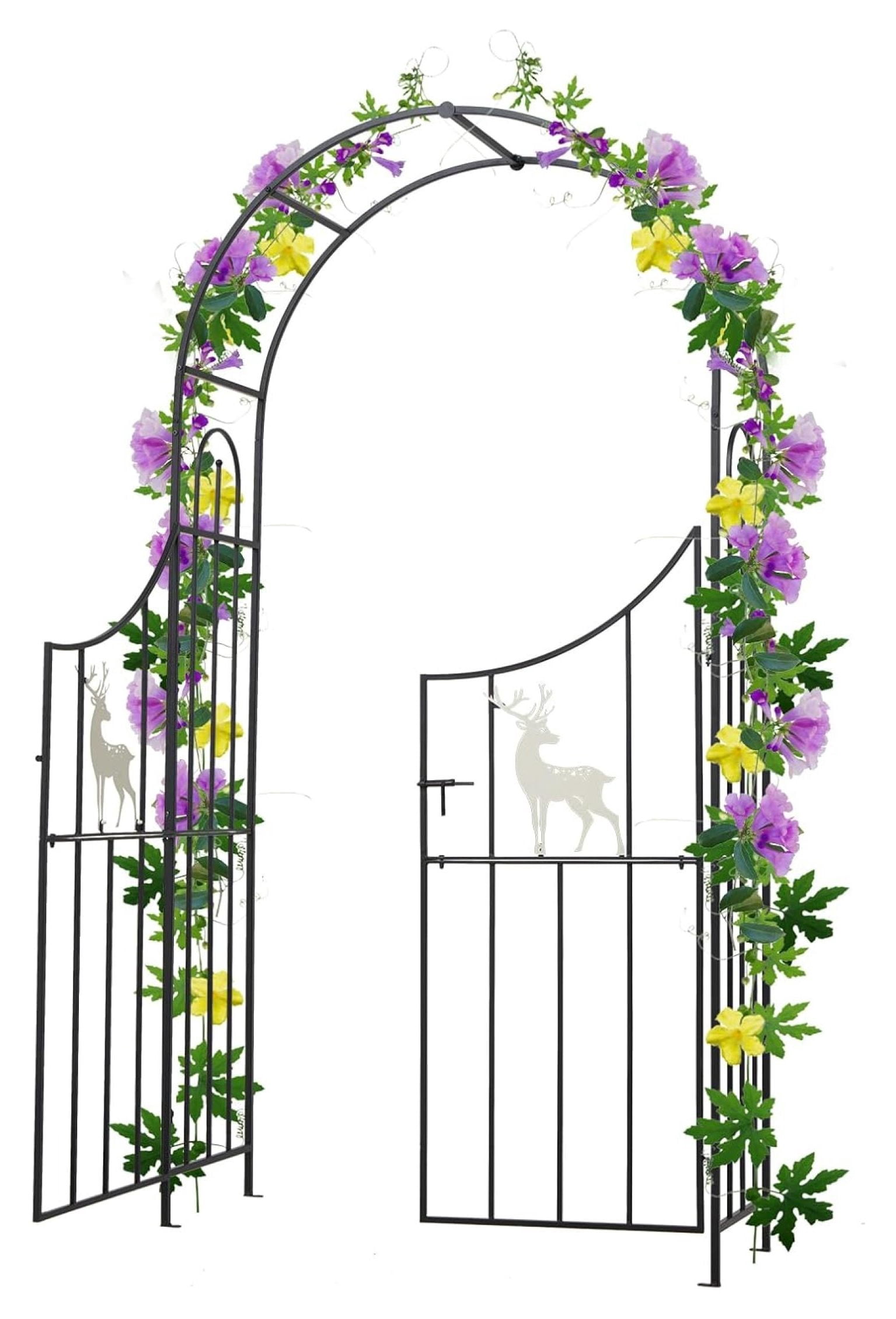 Garden Arch Arbor with Entry Door - 7.8Ft Steel Decorative Arch Trellis ...