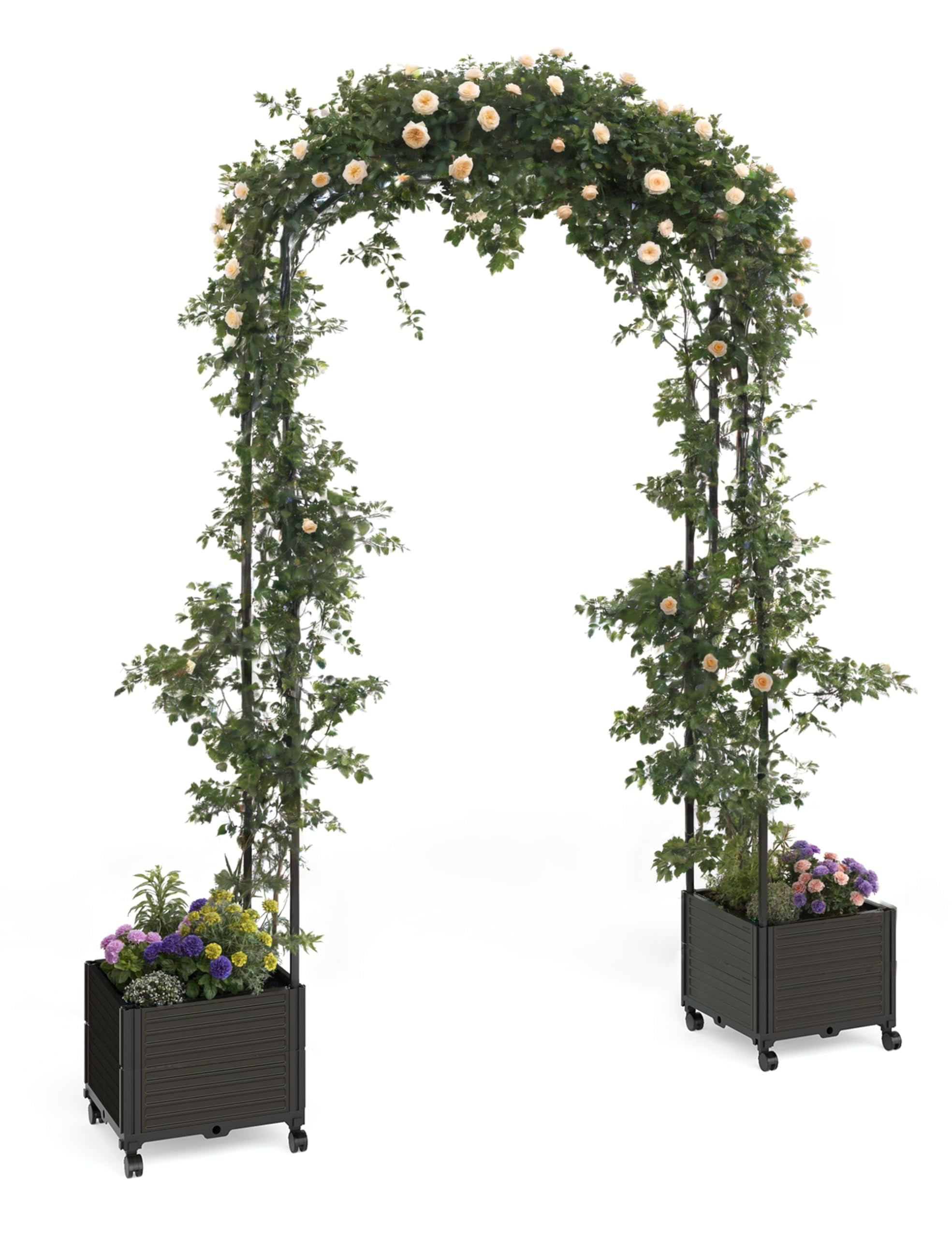 Garden Arch Arbor Trellis with Planter Boxes for Climbing Plants, Metal ...