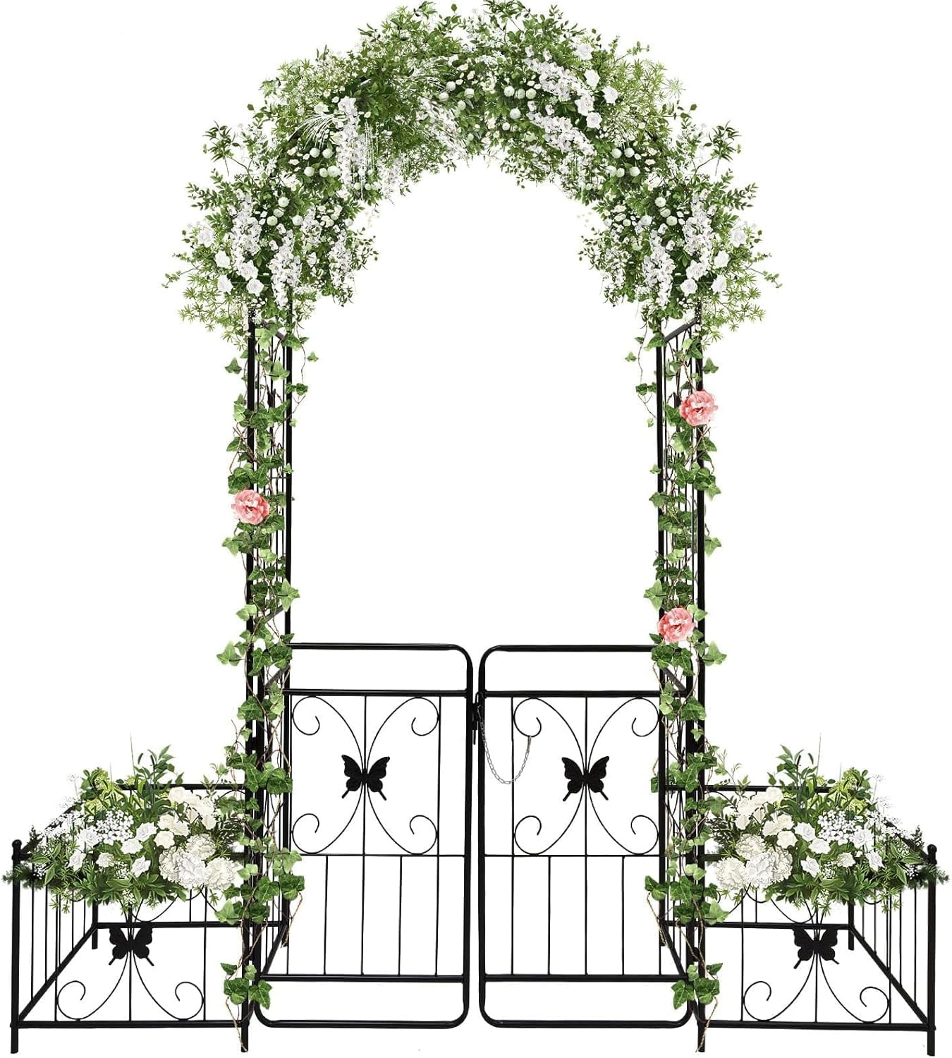 Garden Arch with Gate and Plant Box, Heavy Duty Metal Butterfly Garden ...