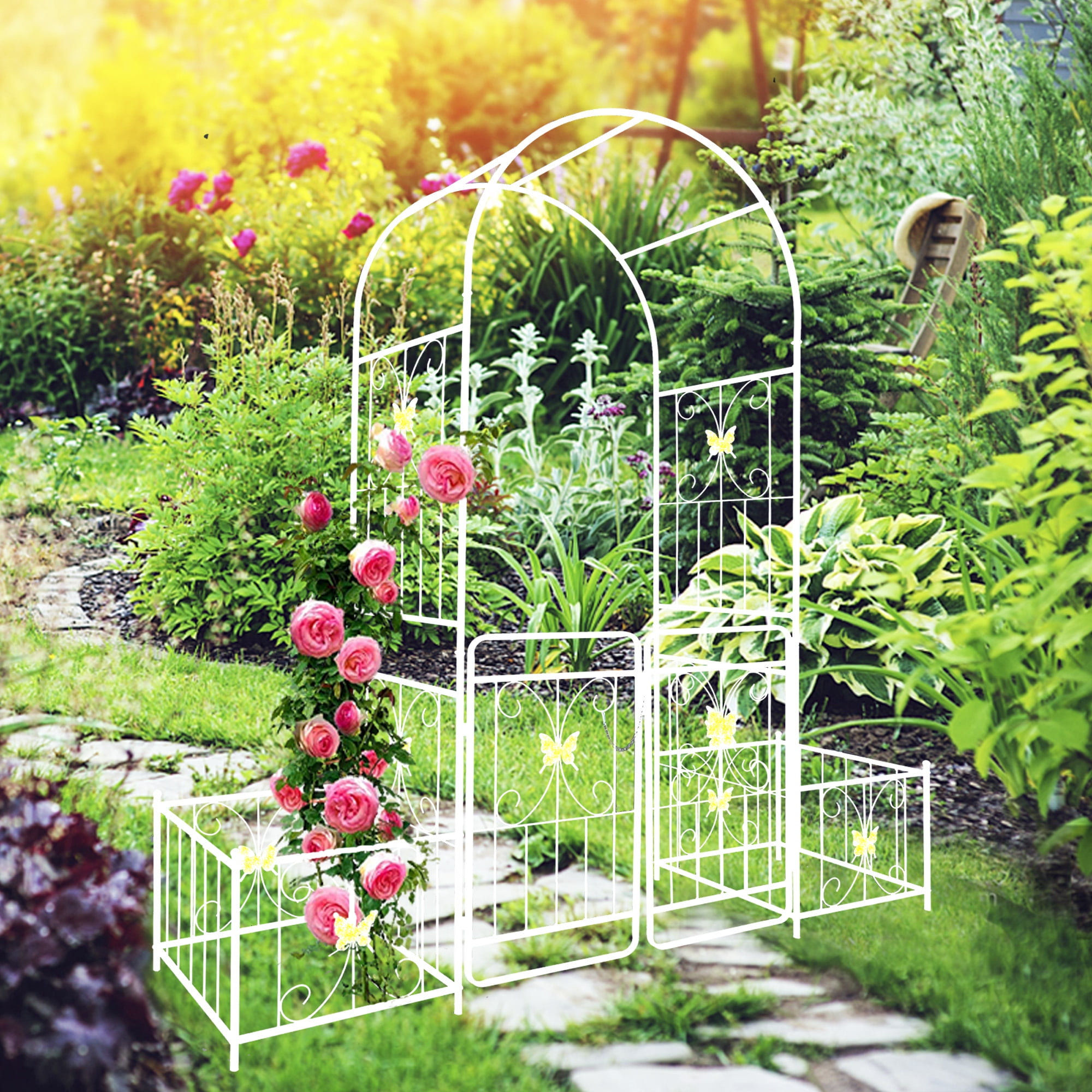 Garden Arch Metal Garden Arch with Gate 79.5'' Wide x 86.6'' High ...