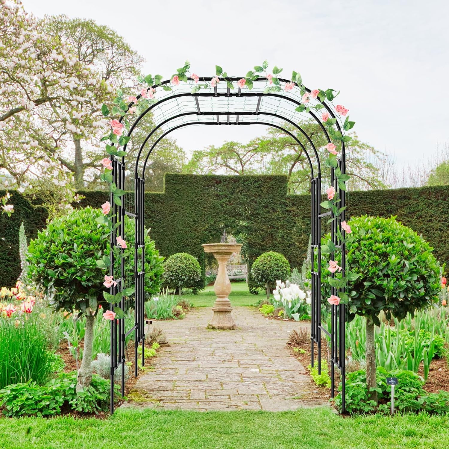 Garden Arch Trellis, 87in H Tall Metal Garden Arbor Trellis for ...