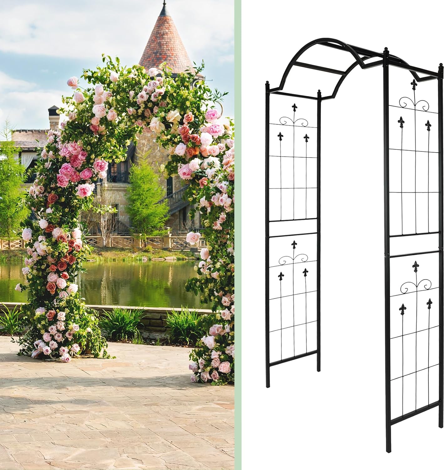 Garden Arch Trellis Arched 7.6'(W) X3.7'(H),Tubular Frame Climbing ...