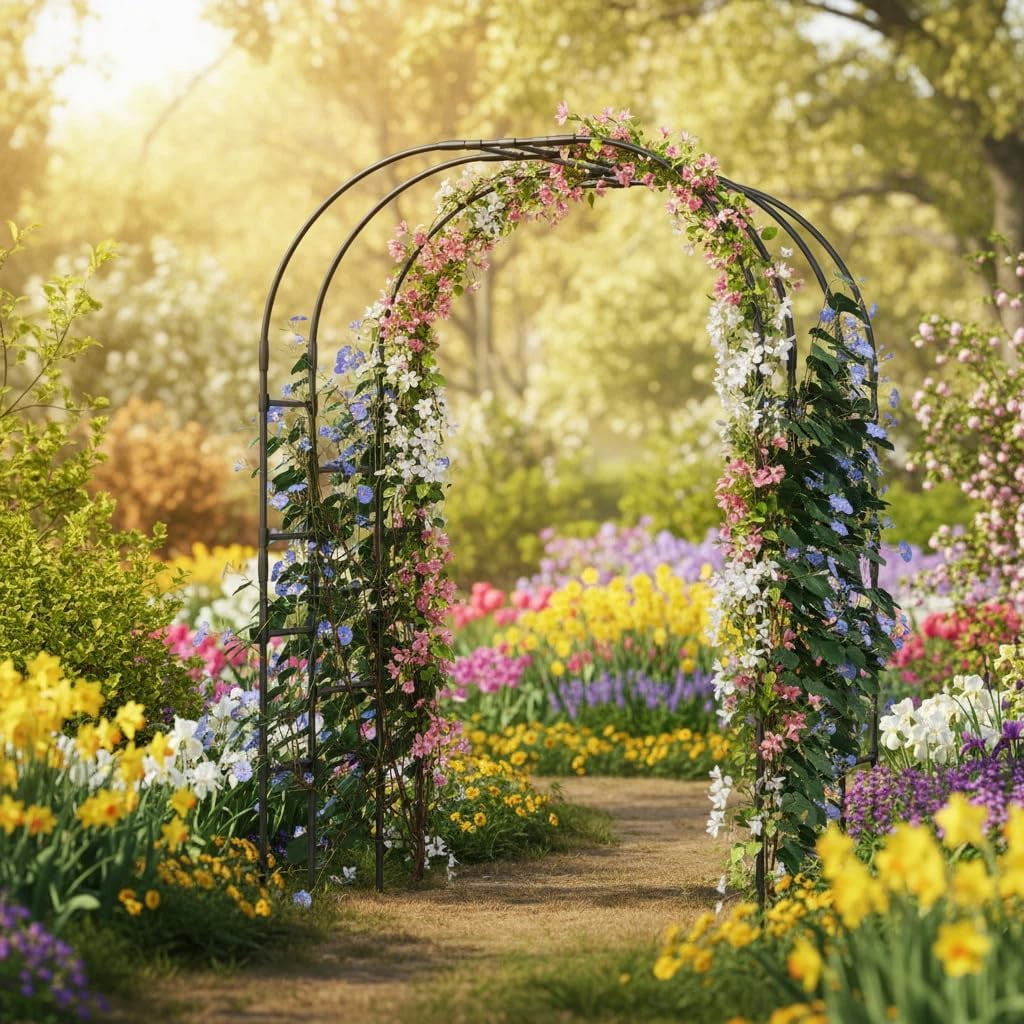 Garden Arch Trellis for Climbing Plants - 59 L x 86.6 H Metal Outdoor ...