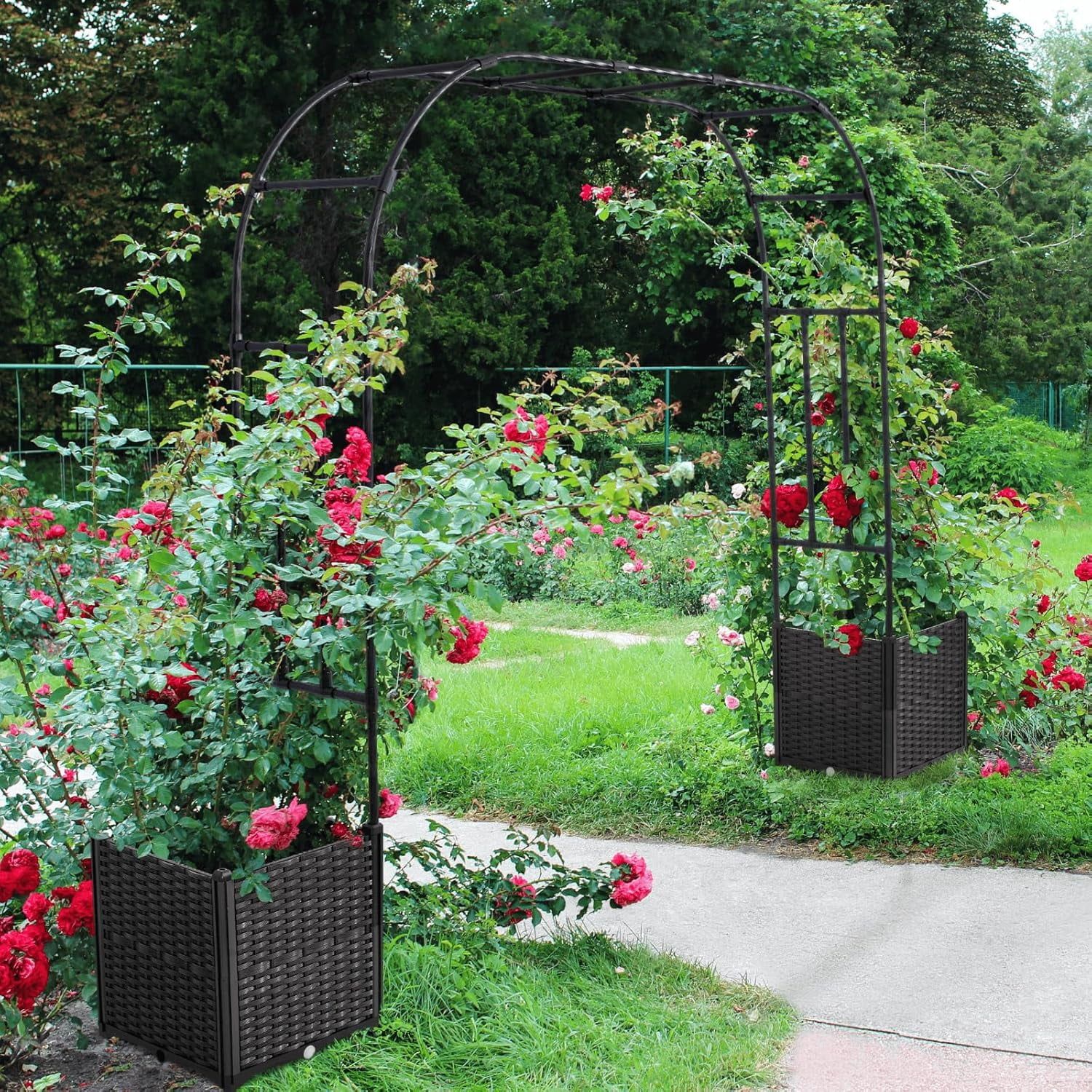 Garden Arch Trellis for Climbing Plants Outdoor with 2 Set Planter Box ...