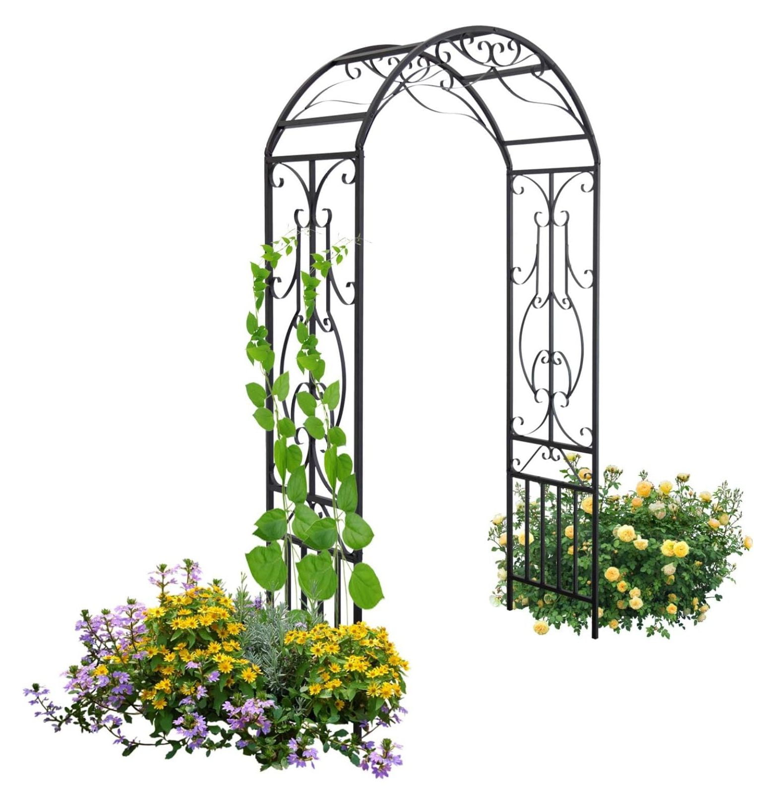 Garden Arches and Arbors Outdoor Black Metal Arbor for Climbing Plants ...