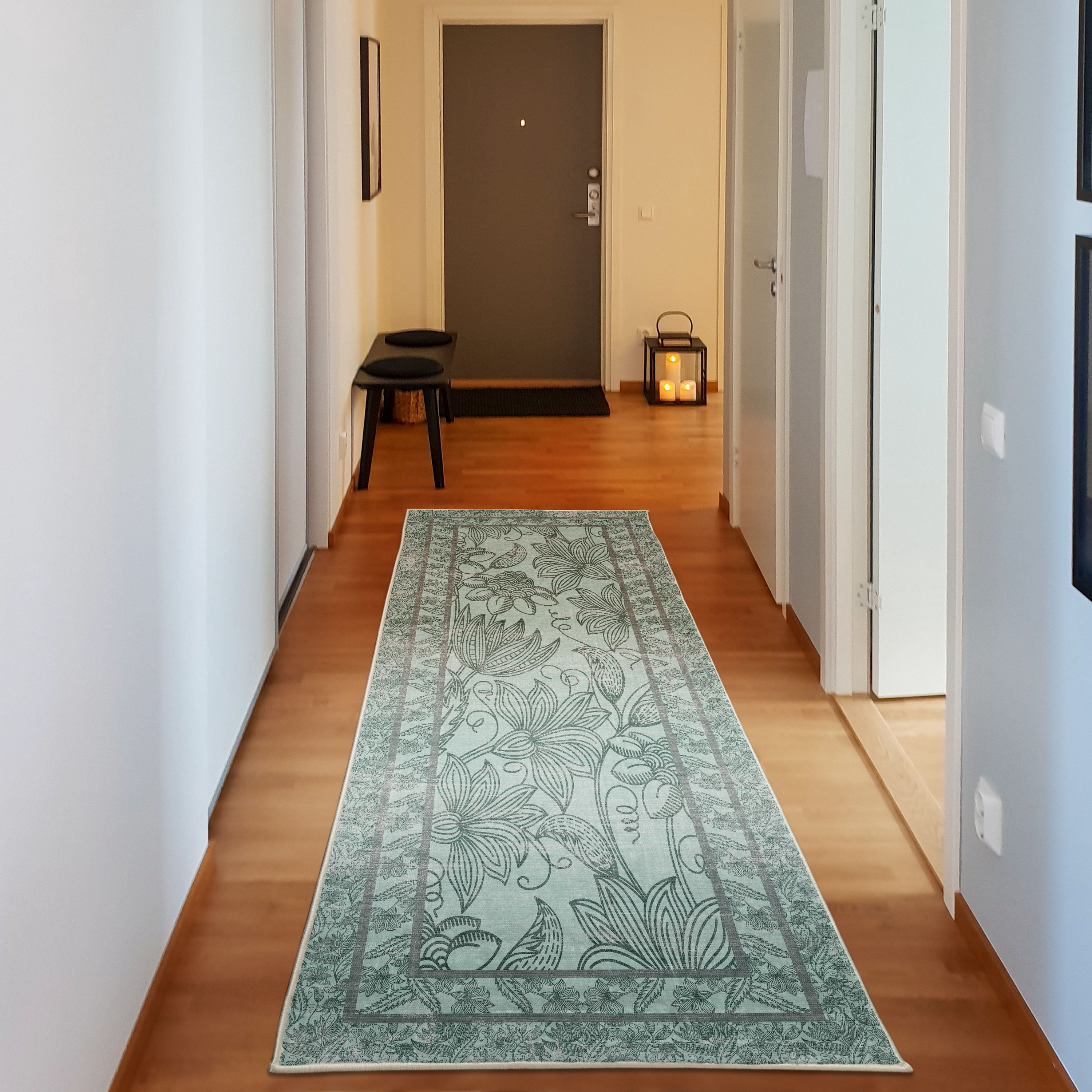Garden Art Decorative Rug, Line Art Flowers Wild Meadow Blooms Nature ...