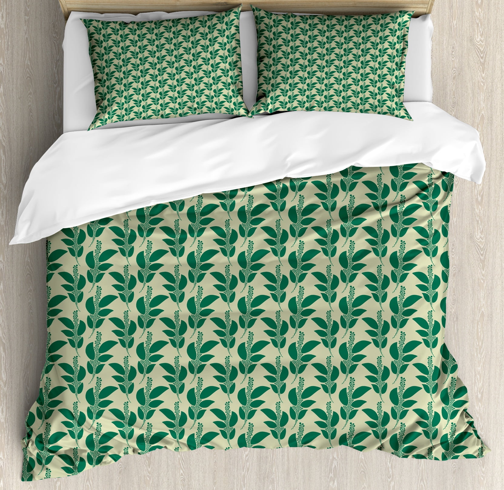 Garden Art Duvet Cover Set, Continuous Exotic Leafy Plant Modern Meadow ...