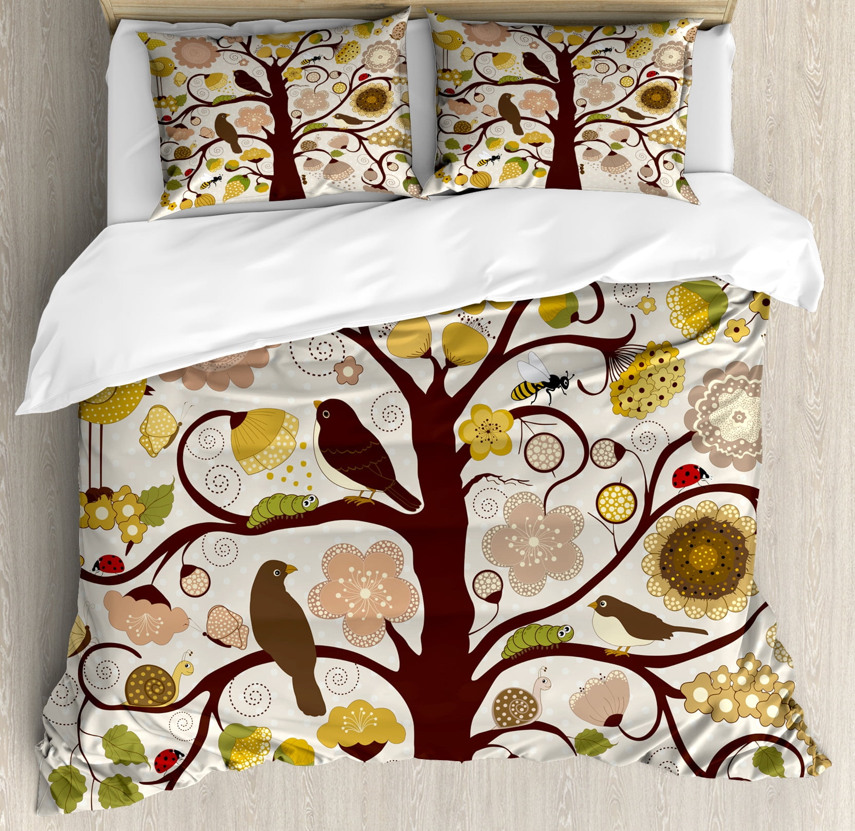 Garden Art Duvet Cover Set, Layout of Botanical Elements on a Tree ...
