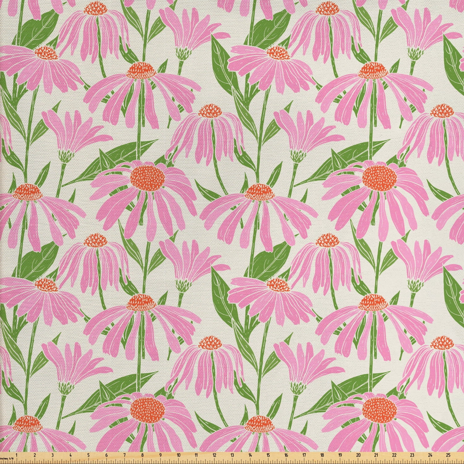 Ambesonne Garden Art Fabric by the Yard Upholstery, Pink Echinacea ...