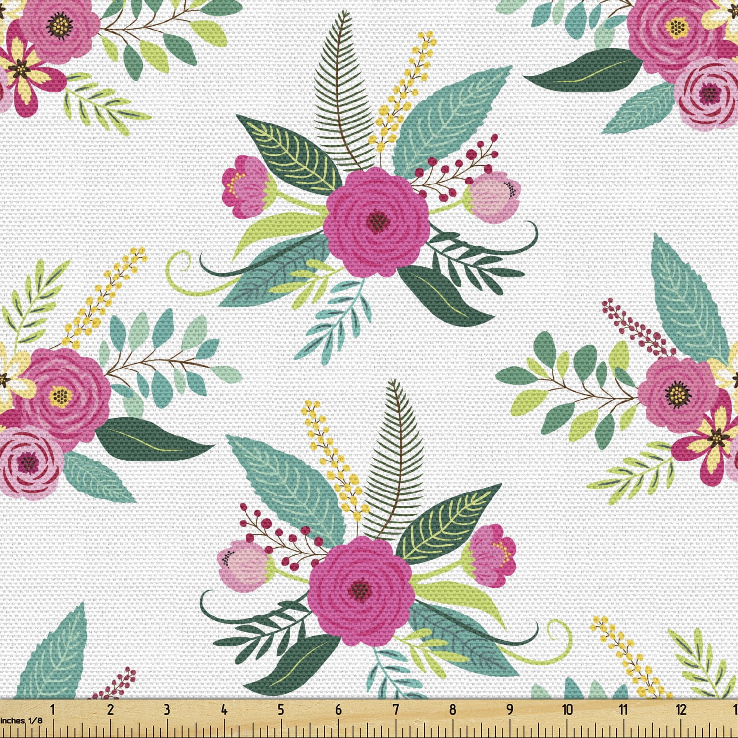 Garden Art Fabric by the Yard, Pattern with Vintage Elements as Rustic Hand-drawn Style First ...