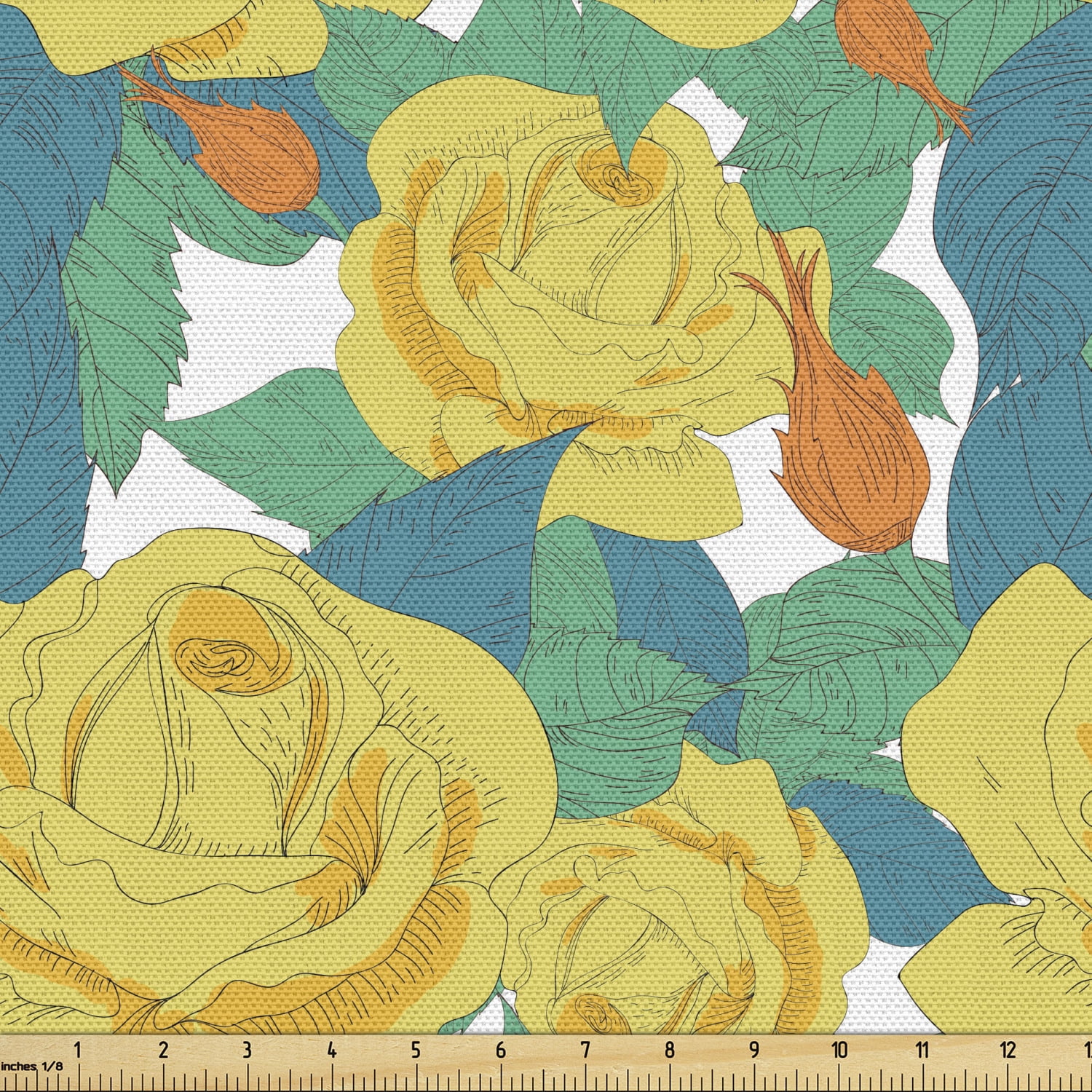 Garden Art Fabric by the Yard Upholstery, Colorful Romantic Buds and ...