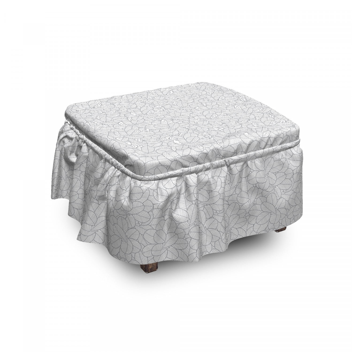 Garden Art Ottoman Cover, Greyscale Hatched Leaves, 2 Piece Slipcover ...