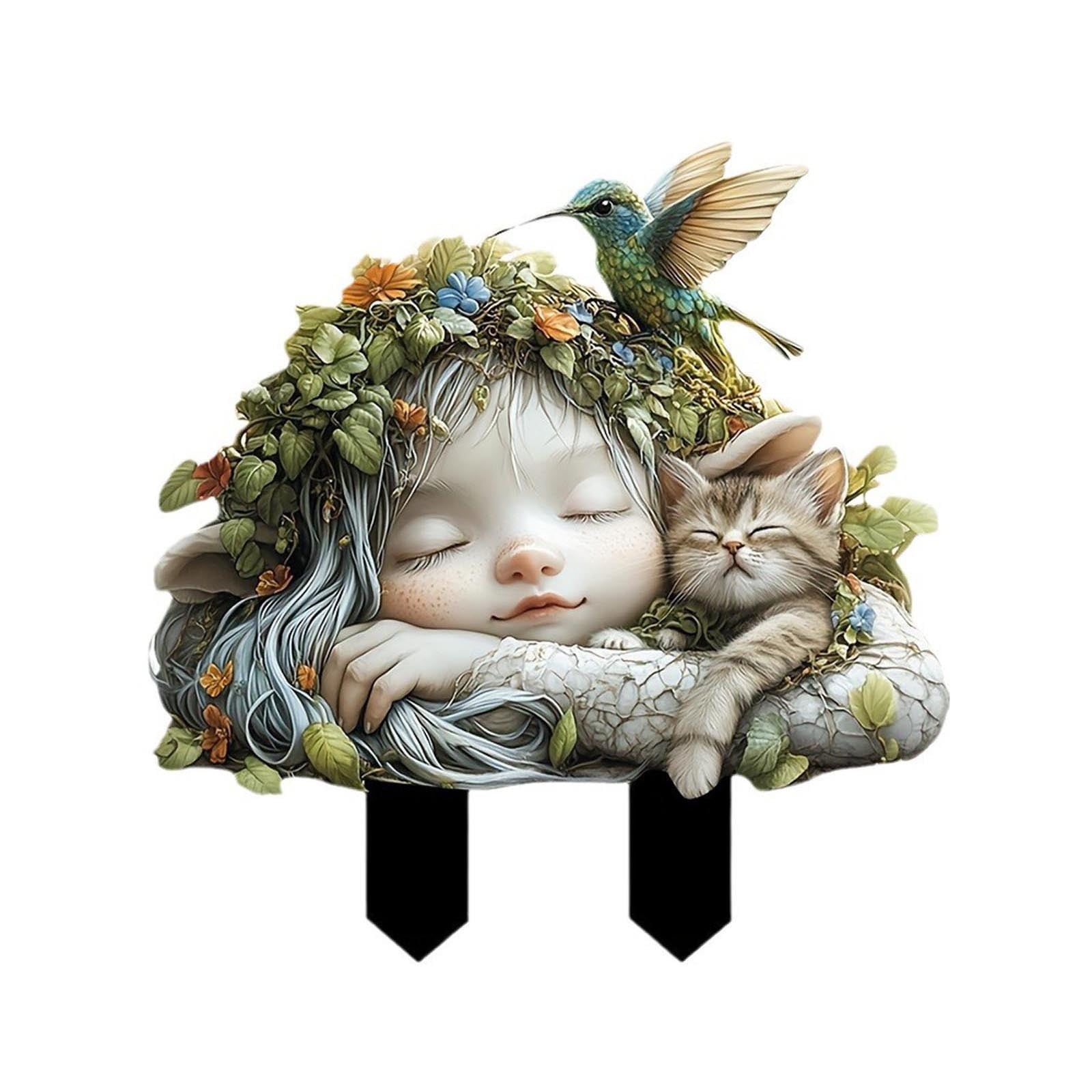 Garden Art Sculpture Hummingbird And Fairy Pottery Planter Decor ...