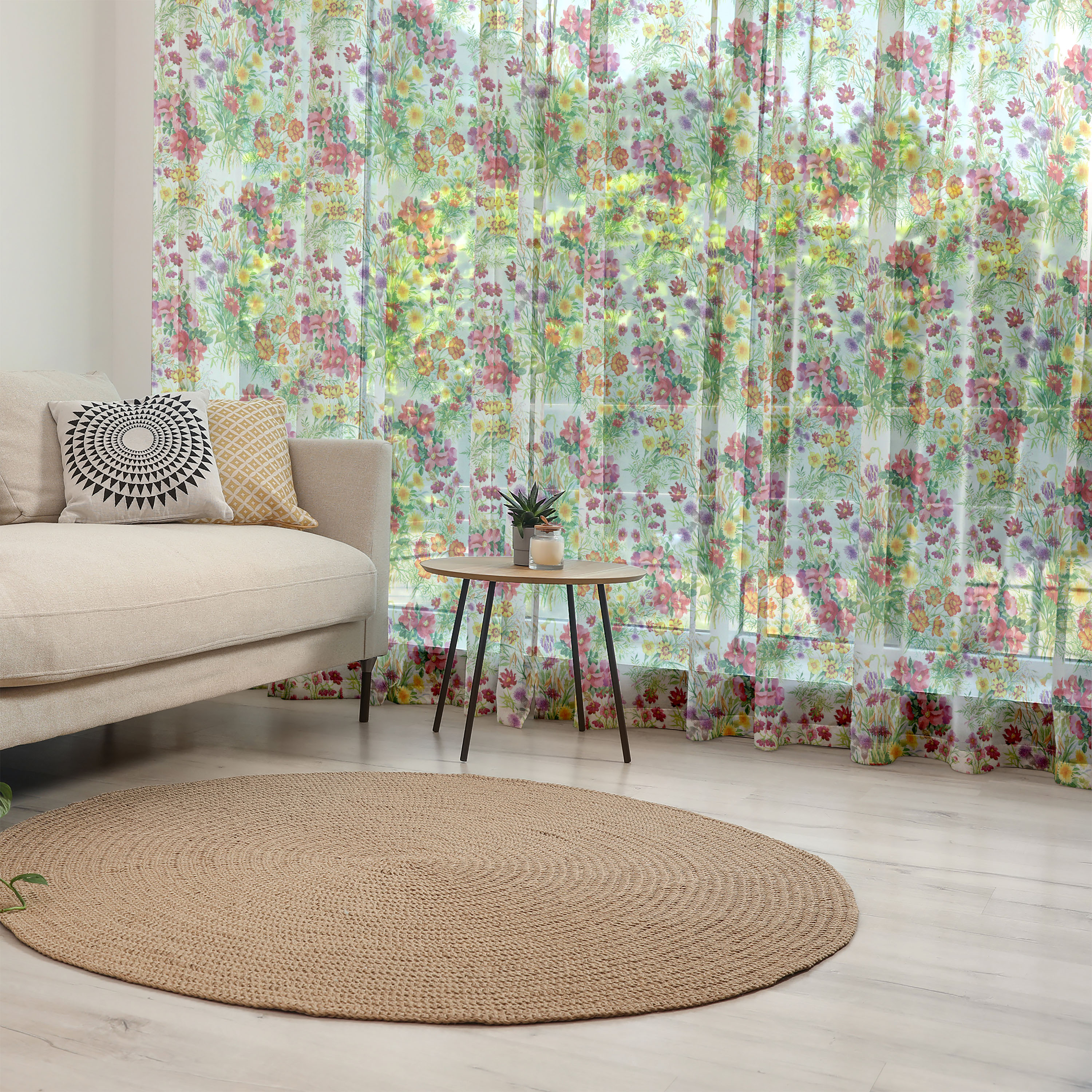 Garden Art Tulle Curtains with Rod Pocket, Watercolor Peonies and ...